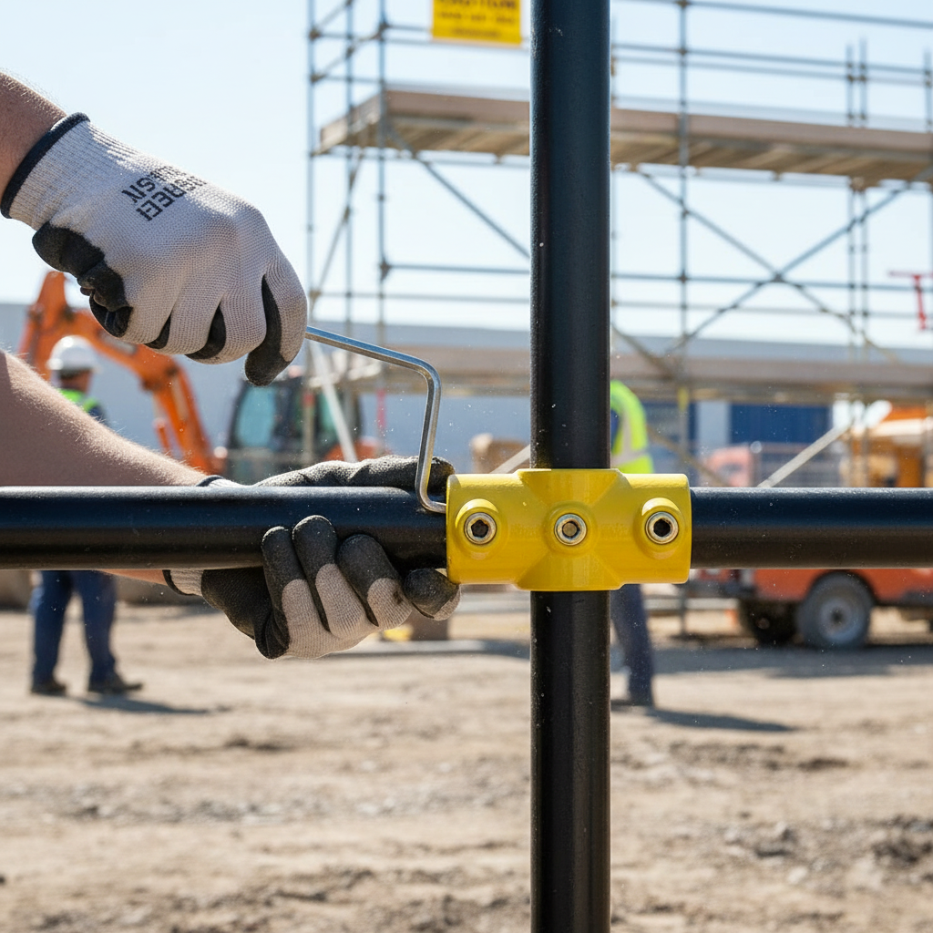 Premium 4 Way Cross Key Clamp for 48.3mm Tube - Yellow Powder Coated F