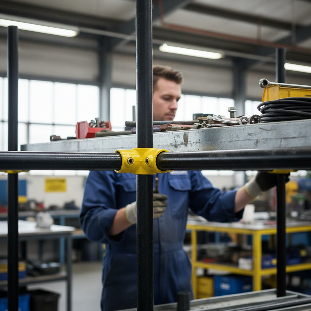 Premium 4 Way Cross Key Clamp for 33.7mm Tube - Yellow Powder Coated f